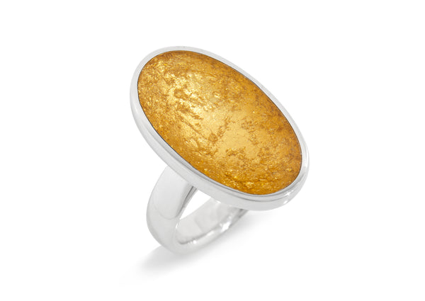 JW483 24ct Gold Leaf Large Oval Resin Ring, Sterling Silver – Jens ...
