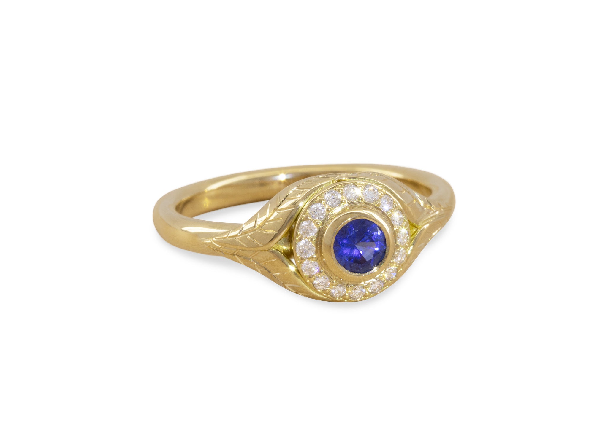 Split-Leaf Halo Solitaire, Yellow Gold – Jens Hansen NZ